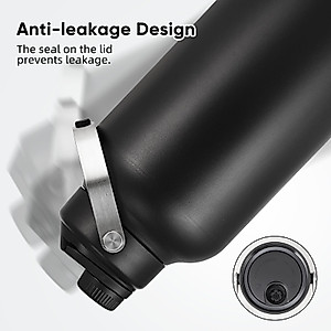 One Gallon Water Bottle, 128oz Stainless Steel Insulated Water Bottle For Hot & Cold Drinks, BPA-Free, Wide Mouth, Leak-Proof Big Water Jug With Handle For Sports, Travel, Hinking & Camping, Black