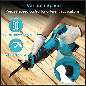 Cordless Reciprocating Saw Kit with 18V 2.0Ah Li-ion Battery and Charger,Electric Battery Powered Saw for Wood/Metal/PVC Pipe Cutting