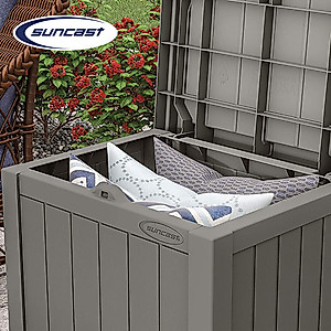 Suncast 22 Gallon Indoor or Outdoor Backyard Patio Small Storage Deck Box with Attractive Bench Seat and Reinforced Lid, Stone (4 Pack)