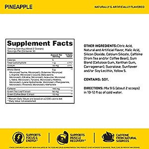 Optimum Nutrition Amino Energy - Pre Workout with Green Tea, BCAA, Amino Acids, Keto Friendly, Green Coffee Extract, Energy Powder - Pineapple, 30 Servings