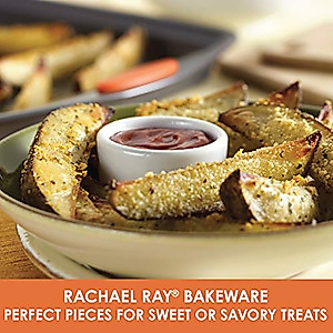 Rachael Ray 55673 Nonstick Bakeware Set with Grips includes Nonstick Bread Pan, Baking Pans and Cake Pans - 5 Piece, Gray with Orange Grips