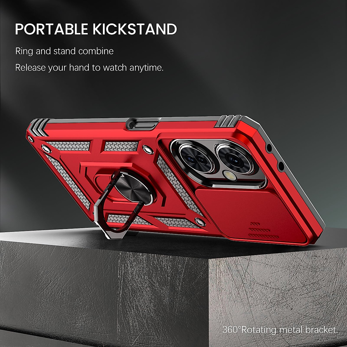 Liufcx for Oneplus Nord N30 5G Case + Screen Protector with Kickstand & Slide Lens Protector Cover, Heavy Duty Armor Shockproof Rugged Military Grade Protective Case for Oneplus Nord N30 5G (Red)