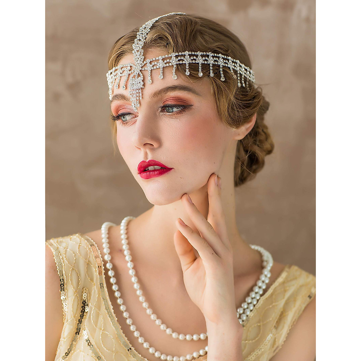 SWEETV 1920s Headband Great Gatsby Headpiece Rhinestone 1920s Headband Flapper Hair Accessories for Costume Party Head Cap