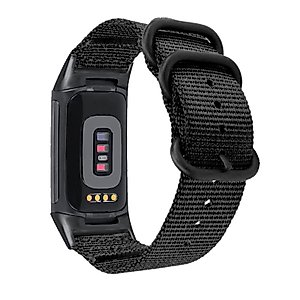 Abanen Nylon Bands for Fitbit Charge 6 / Charge 5, Woven Nylon Quick Dry Band Wrist Strap with Stainless Steel Ring Clasp Adjustable Compatible with Fitbit Charge 5 for Men and Women (Black)