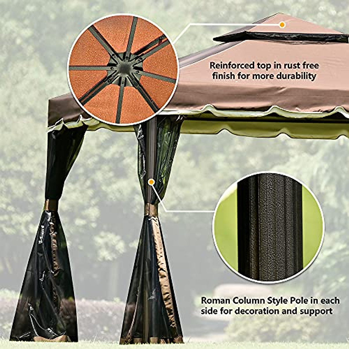 Goohome Outdoor Gazebo, Double Vented Dome Top Patio Gazebo with Mosquito Netting for Backyard, Sturdy Metal Frame Waterproof Canopies, Gazebos & Pergolas, for Poolside and Deck, 9.8Ft.Wx9.8Ft.L