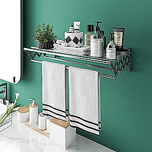 qurutma Wall Mounted Clothes Drying Rack,Stainless Steel Accordion Retractable Drying Rack for Laundry Room/Bathroom Tower，Easy to Install 31-inch Rod, 60 lb Capacity- Indoor and Outdoor Use