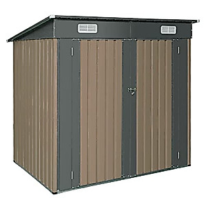 GRAVFORCE 6' x 4' Outdoor Metal Storage Shed, Outdoor Shed, Galvanized Steel Garden Shed with Double Lockable Door, Tool Storage Shed for Patio, Backyard, Lawn