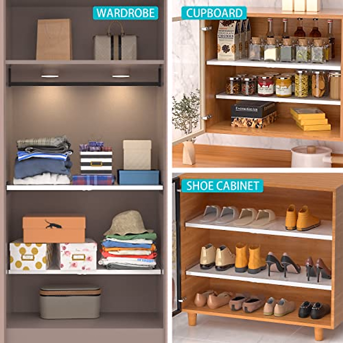 GNEOUS Greal Adjustable Closet Shelves Heavy Duty Wardrobe Organizer Expandable Storage Shelves Rack Closet Dividers Separators for Kitchen Bathroom Bedroom Garage, 19.67" Width Max