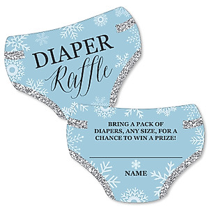 Big Dot of Happiness Winter Wonderland - Diaper Shaped Raffle Ticket Inserts - Snowflake Holiday Baby Shower Activities - Diaper Raffle Game - Set of 24