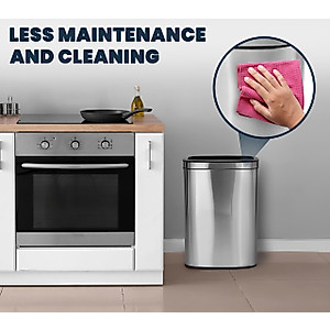 Alpine Industries 40 L / 10.5 Gal Stainless Steel Slim Open Trash Can - Compact Garbage Bin - Wide Access Top Slender Durable Receptacle with Sturdy Plastic Liner