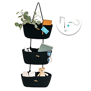 OrganiHaus Black Hanging Wall Baskets for Storage | Hanging Baskets for Bathroom Organizing | Behind Door Storage | Over The Door Basket | Nursery Storage Basket | Wall Hanging Basket for Organizing