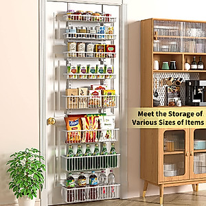Moforoco Over The Door Pantry Organizer, Pantry Door Organizer Shelves, Kitchen Organizers and Storage, Hanging Basket Wall Spice Rack Seasoning Shelves, Laundry Room Bathroom accessories（White