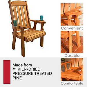 Amish Casual Heavy Duty 600 Lb High Back Mission Treated Patio Chair with Cupholders (Cedar Stain)