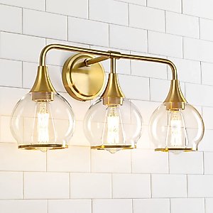 HAHZT Gold Bathroom Vanity Light 3-Lights Bathroom Light Fixtures Over Mirror with Clear Glass Shade 22.4 inch Wall Sconce Lighting Bath(Exclude E26 Bulb)
