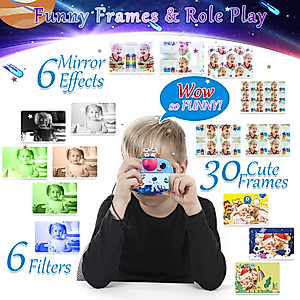 USHINING Kids Camera Instant Print, Selfie Digital Camera for Boys Girls Aged 3-12,1080P Kids Video Camera with 2.4" Screen, 32GB SD Card,Color Pens,Print Papers and Lanyard (Blue)