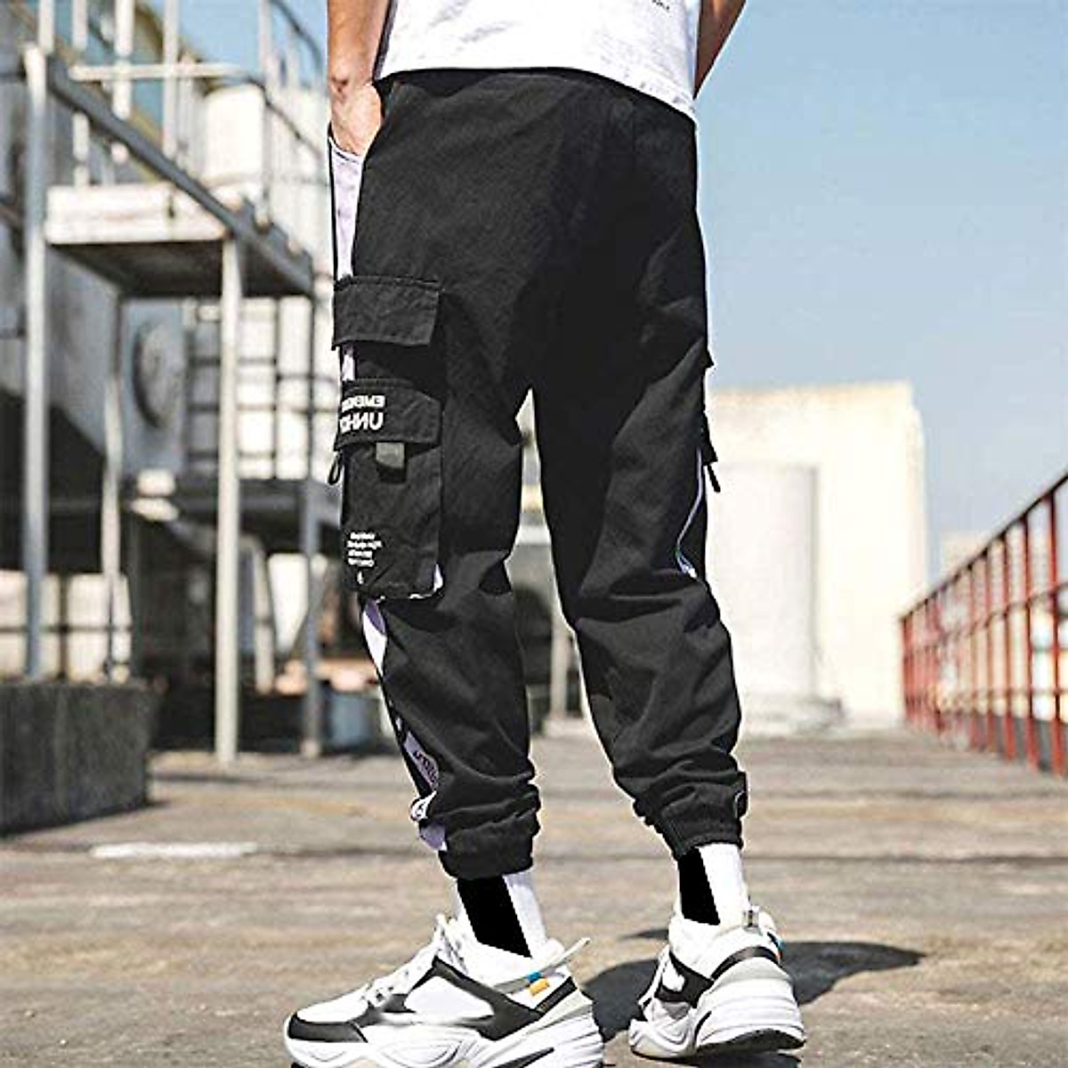 XYXIONGMAO Men's Tactical Streetwear Joggers Goth Clothes Baggy Casual Sports Pants Baggy Casual Techwear Hip Hop Sweatpants Black Cargo Pants for Men(Black, XL)