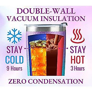 Onebttl Birthday Gifts for Women, Happy Birthday Tumbler for Her, Friends, 20 oz Insulated Cup with Funny Socks, Glitter Purple, Queens are Born in October