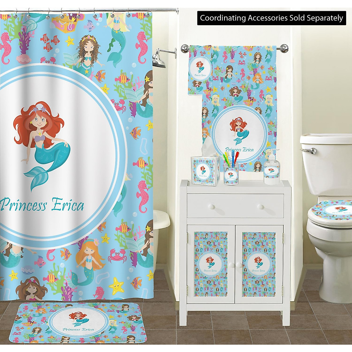 RNK Shops Personalized Mermaids Waste Basket - Double Sided (White)