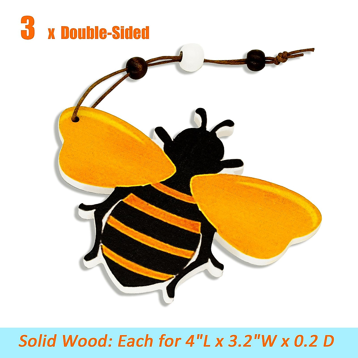 Bee Ornaments Wooden Bumble Bees Cutouts Decorations for Tree Tree Tray Wreath Christmas Festival Bee Sign Art Crafts Home Hanging Decor, 3 PCS