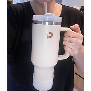 Acuewuja 40oz/1180ml Tumbler With Handle, Lid, Straw And Silicone Boot Reusable Double Wall Vacuum 18/8 Stainless Steel Coffee Travel Mug Portable Insulated Beer Cup (Rose Quartz)