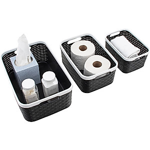 Advantus 39220 Open Lid Storage Bin, Black/White, 3/Pack