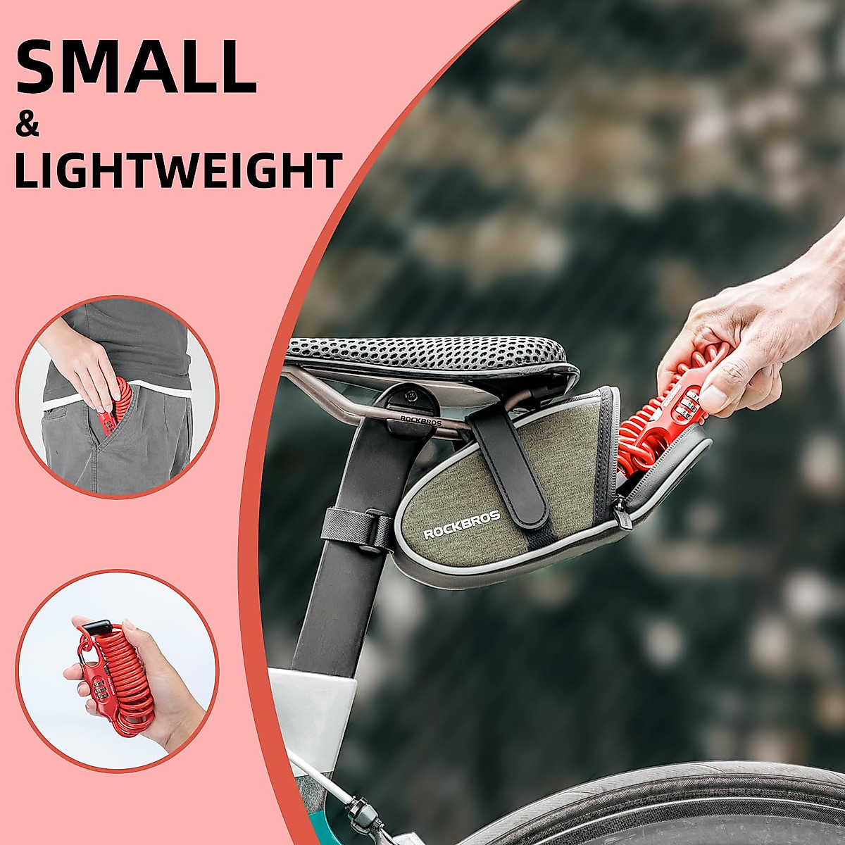 ROCKBROS Bike Lock Cable Combination Motorcycle Helmet Lock High Security Bicycle Lock - 6FT Long, Portable, Anti-Theft, for Scooter/Bicycle/Ebike