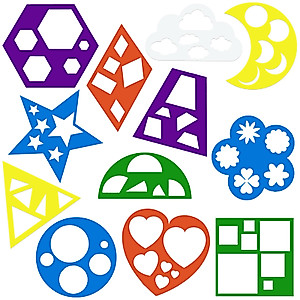 12 Pieces Geometric Stencils Template Set for Kids Children Simple Drawing Stencils Colorful Art Painting Template for Toddlers Preschooler Learning Tool (Classic, 4.9 x 5.1 Inches)