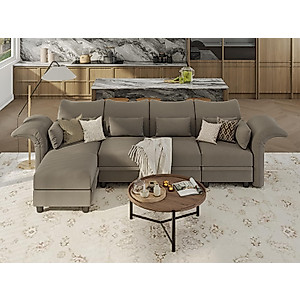 LLappuil Velvet Modular Sectional Sofa L Shaped Corner Couch with Storage, 127.8" 5-Seater Modern Sofa with Chaise, High Back Recliner Sleeper Couches, Anti-Scratch Brown