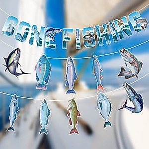 2 Line Fish Party Decorations Gone Fishing String Hanging Banner for Fish Birthday Decorations Retirement Party Decorations Fish Birthday Party Supplies Outdoor Salt Water Barbecue Party Decoration
