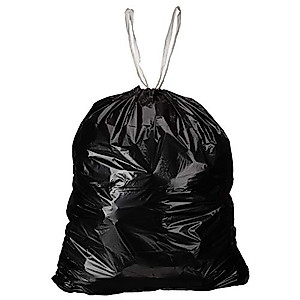 AmazonCommercial 39 Gallon Drawstring Lawn and Leaf Trash Bags 33" x 43" - 1.1 MIL Black Commercial Garbage Bags - 50 Count