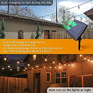 FMIX Outdoor Solar String Lights Outdoor Waterproof, 48FT S14 10hrs Solar Outdoor String Lights Solar Powered String Lights Outdoor,5V Solar Patio String Lights, Solar led String Lights