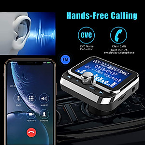 ToHayie Bluetooth FM Transmitter for Car, Transmitter Bluetooth Car Wireless Radio Adapter Hands-Free Car Kit with 1.8 inch Display, Dual USB Car Charger, AUX Input/Output, TF Card Mp3 Player, Silver