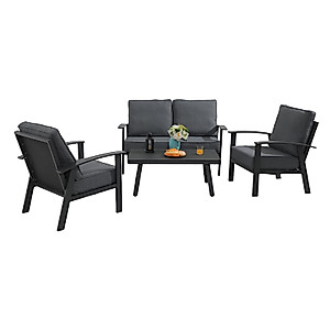 OC Orange-Casual Outdoor Aluminum Furniture Set - 4 Pieces Patio Sectional Chat Sofa Conversation Set with Coffee Table and Loveseat, Includes Thick Cushions,for Lawn Backyard, Grey