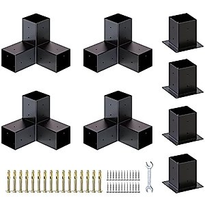 Etrifatry Pergola Bracket Kit, 4 x 4 inches Woodwork Pergola Kit with Black Powder Coated Steel Brackets, Modular Sizing Pergola Brackets Boot, Shoulder and Lag Bolts for DIY Elevated Wood Stand Kit