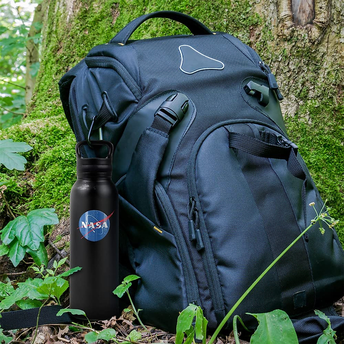 Nasa OFFICIAL Meatball Logo 24 oz Insulated Canteen Water Bottle, Leak Resistant, Vacuum Insulated Stainless Steel with Loop Cap, Black