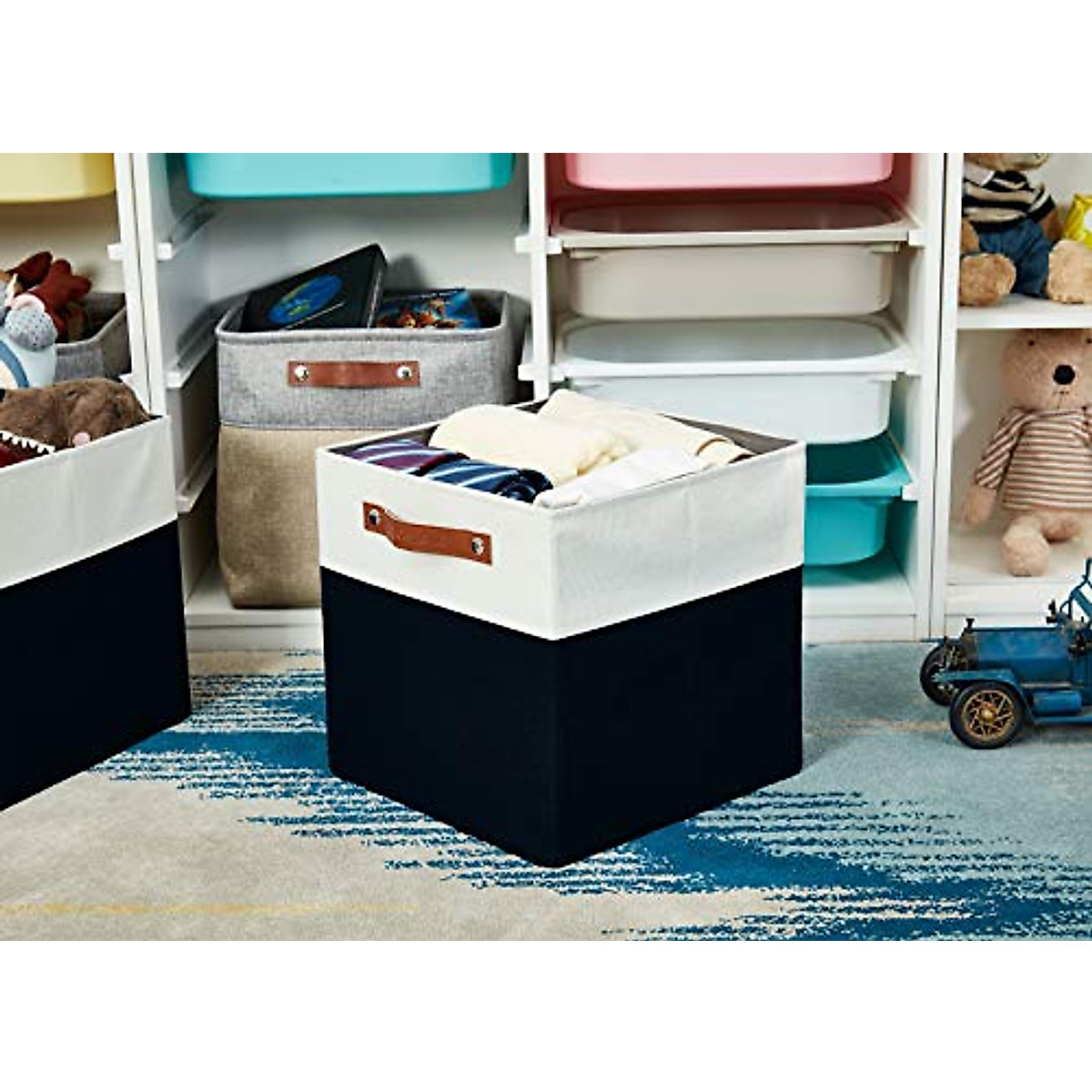 DECOMOMO Cube Storage Bins | Fabric Storage Cubes Closet Organizer Cubby Bins for Shelves Cloth Nursery Decorative Storage Cubes with Handles (Black &White, 11 x 11 x 11 inch)