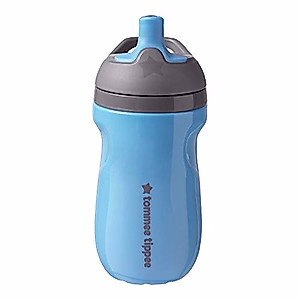 Tommee Tippee Insulated Sportee Water Bottle for Toddlers, Spill-Proof, Playful and Colorful Designs, Easy to Hold Handle, 9oz, 12m+, Pack of 2, Blue and Orange