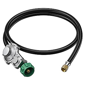 PatioGem 5FT Two Stage Propane Regulator Hose, RV Propane Regulator, Propane Hose with Regulator, 2 Stage Propane Regulator, Camper Propane Regulator Dual Kit, Hose Pressure Regulator, RV LP Regulator