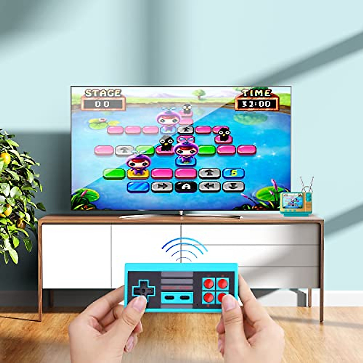 Retro Video Games Console for Kids Adults Built-in 308 Classic Electronic Game 3.0'' Screen Mini TV Games Console Support TV Output and USB Charging Birthday Xmas Gift for Boys Girl 4-12 (Blue)