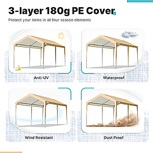 ADVANCE OUTDOOR Adjustable 10x20 ft Heavy Duty Carport Car Canopy Garage Boat Shelter Party Tent, Adjustable Height from 9.5 ft to 11 ft, Beige