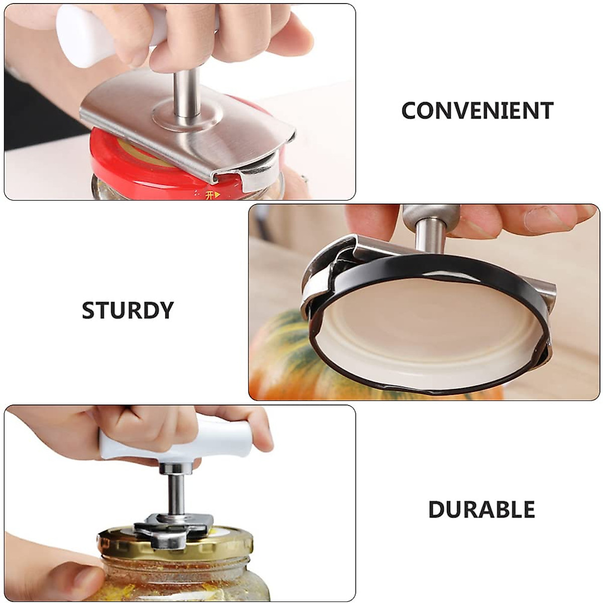 Cabilock 2pcs Bottle Opener Bottle Cap Opener Jar Lid Opener Jar Opener for Weak Hands Old Can Opener Mason Jars Openers Beer Can Opener Tin Openers Travel Glass Gift Stainless Steel White