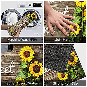 Sunflower Welcome Doormat Summer Door Mat, 17 X 29 Inch Wood Background Flower Spring Summer Decorative Home Sweet Home Entrance Mat Non-Slip Backing Floor Mat for Kitchen Bathroom