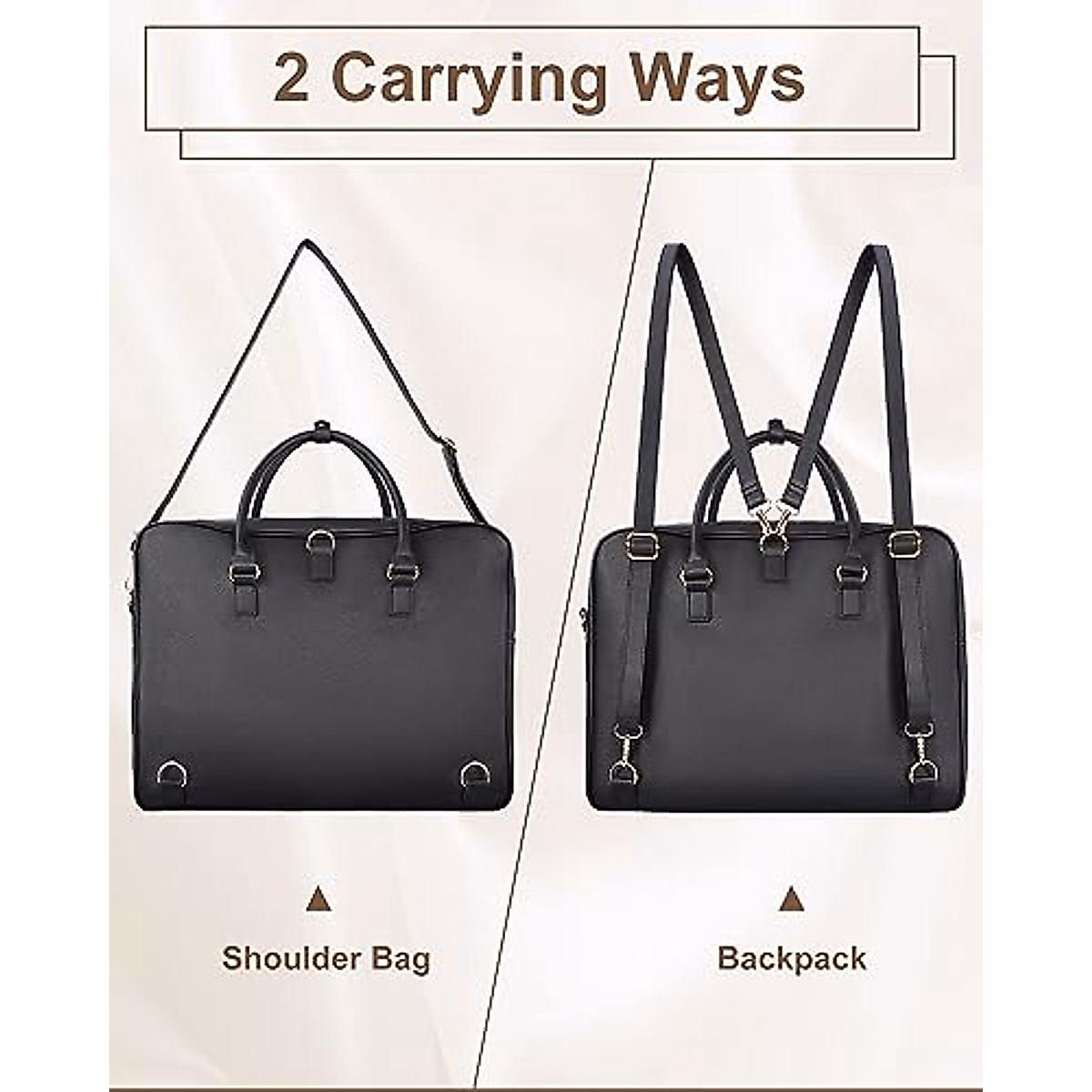 17.3 Inch Laptop Briefcase, Large Convertible Briefcase Backpack for Women, Waterproof PU Leather Women Laptop Bag for Work, 3 in 1 Shoulder Bags Computer Messenger Bag Gift for Business Women, Black