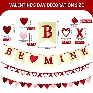 Valentine's Day Banner Set Felt BE MINE Love Heart XO Garlands Accessories&1000 PCS Rose Petals Proposal Party Flag Romantic Decora Wedding/Home/Anniversary/Birthday Decoration Supplies