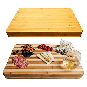 Reversible Cutting Board for Kitchen - a combo of EXTRA THICK multipurpose large chopping board (17 x 11.8 x 1.6) ; this butcher block makes great house warming presents and kitchen accessories