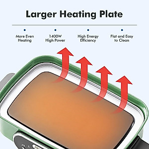 Joydeem 3-in-1 Electric Hot Pot, Multi-use Shabu Shabu Pot with Grill Pan & Steamer, UL Listed, Non-stick Ceramic Oil Coating, 4.5L, JD-HG9088G, Green