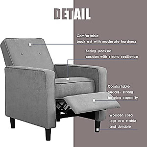 FDW Recliner Chair Fabric with Push Back Accent Arm Chair Comfortable Single Recliner Mid Century Modern Sofa Chair for Home Living Room, Grey