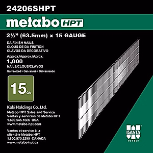 Metabo HPT Finish Nails | 2-1/2-Inch x 15 Gauge | Angled | Electro Galvanized | 1000 Count | 24206SHPT