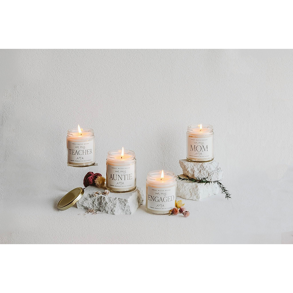 Sweet Water Decor In My Engaged Era Candle - Jasmine, Rosemary, Sea Salt, and Honey Scented Candle - 9 oz Soy Candle in Clear Jar with 40+ Hours Burn Time - Engagement and Bridal Shower Gifts for Her