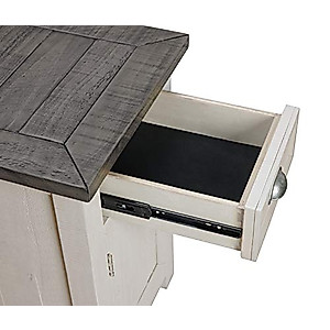 Martin Svensson Home Monterey Chairside Table - White with Grey Top - Coastal Multi-Use Table with Built-in Outlets and Drawers for Bedroom or Living Room